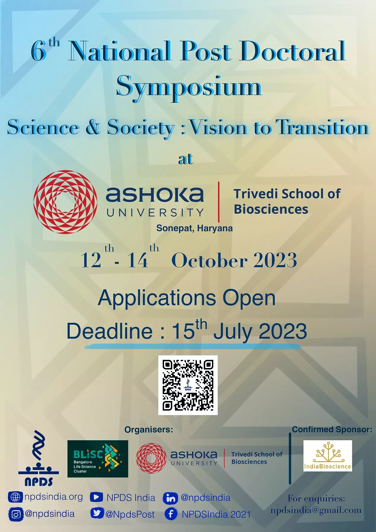 6th National Post Doctoral Symposium IndiaBioscience