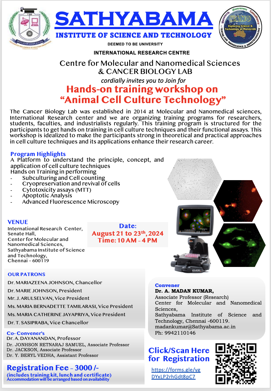 Hands-on training workshop on “Animal Cell Culture Technology" - IndiaBioscience
